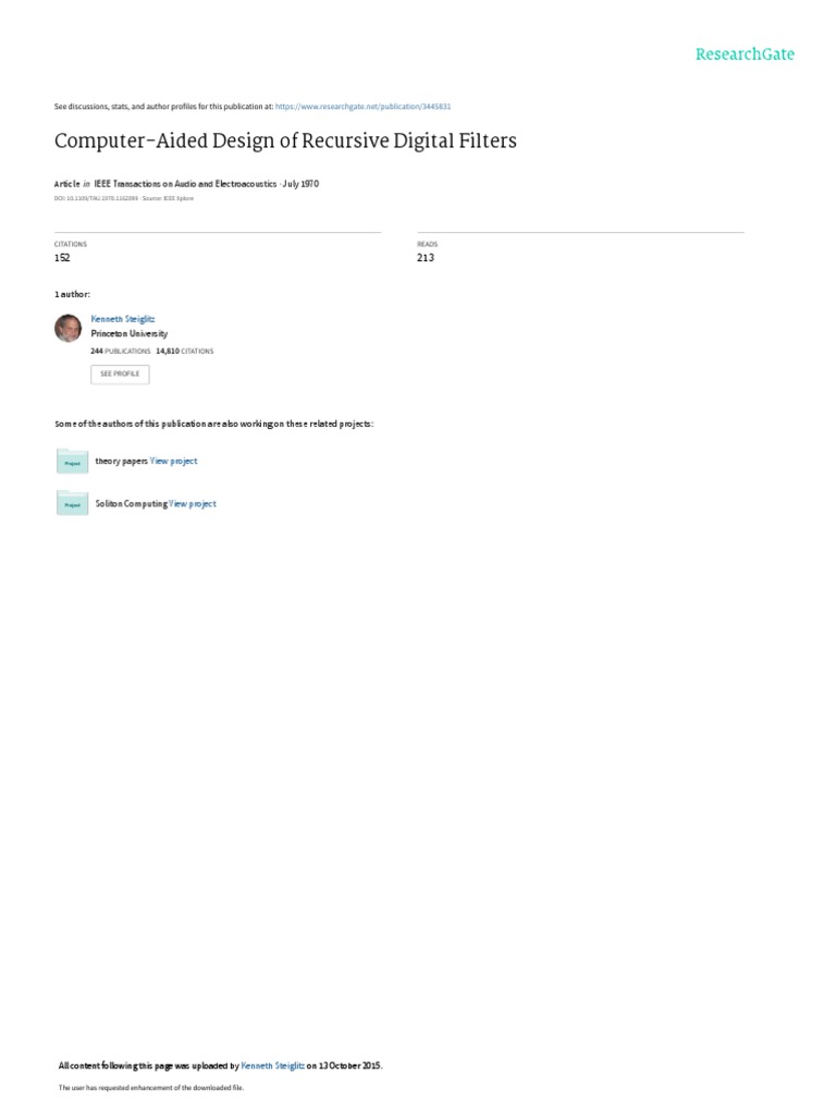1970, Computer-Aided Design of Recursive Digital Filters | PDF | Computers