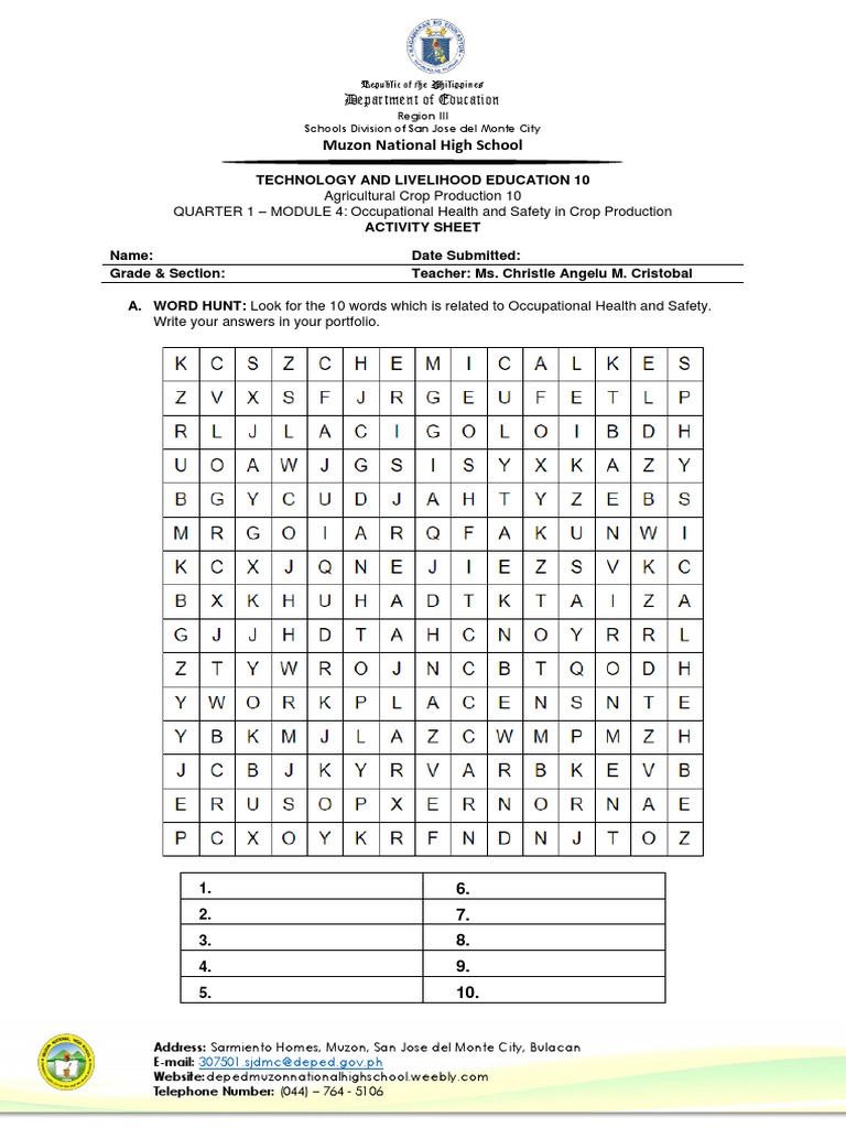 TLE 10 Q1 Module 4 Agri Crop Activity Sheet OHS FINAL | PDF | Agriculture