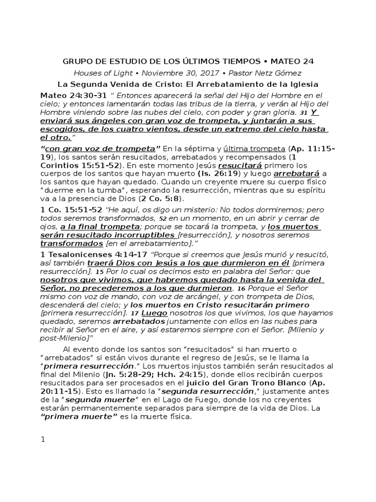 Señales y Arrebatamiento en Mateo 24 | PDF | Resurrección | Jesús