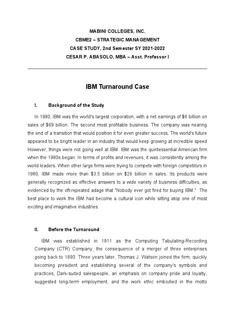 (Case Study) IBM Turnaround Case - Tolentinorvs | PDF | Ibm ...