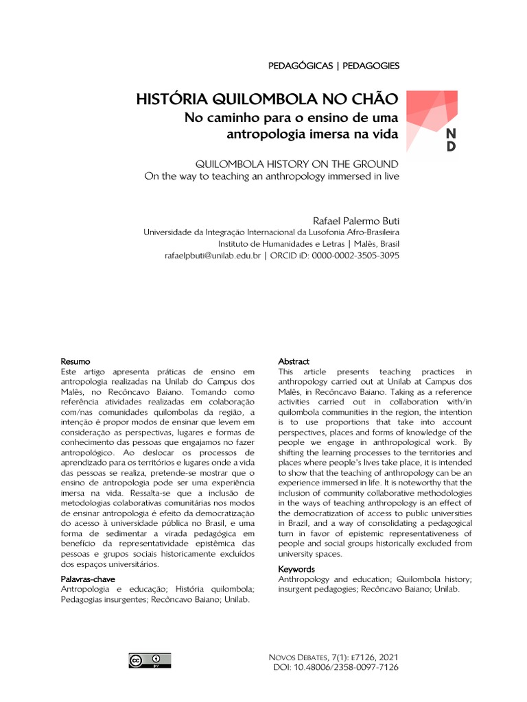História Quilombola No Chão | PDF | Antropologia | Aprendizado