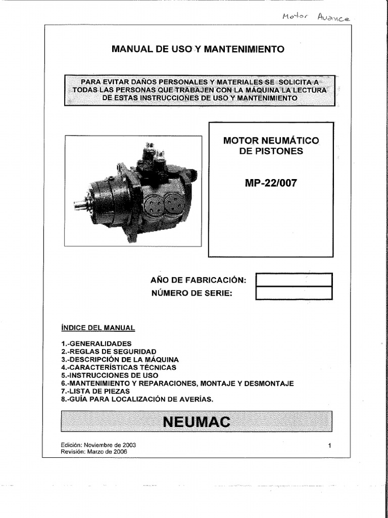 Motor Neumatico de Pistones MP-22-007 | PDF