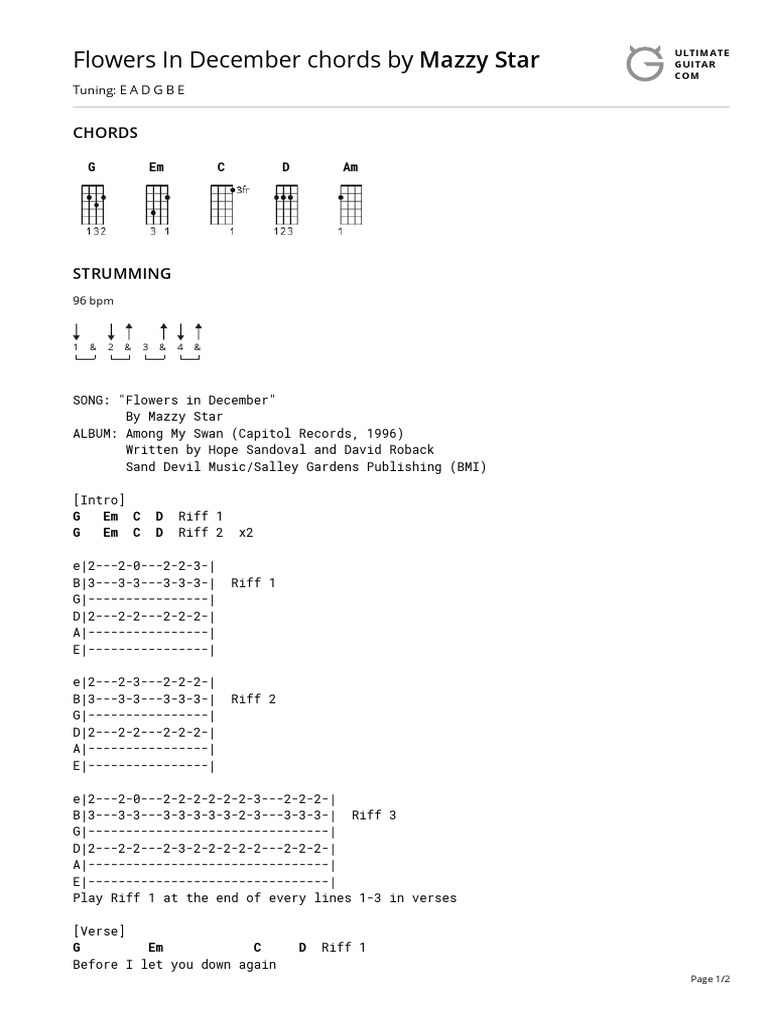 Flowers in December Chords by Mazzy Startabs at Ultimate Guitar Archive ...