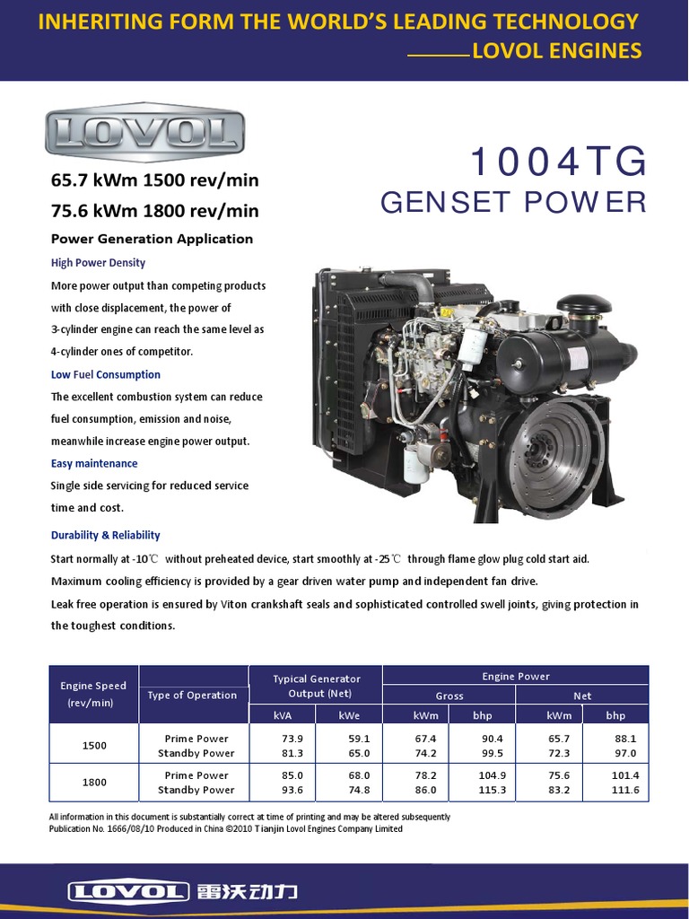 Lovol - 1004TG Motor Planta | PDF | Engines | Pump