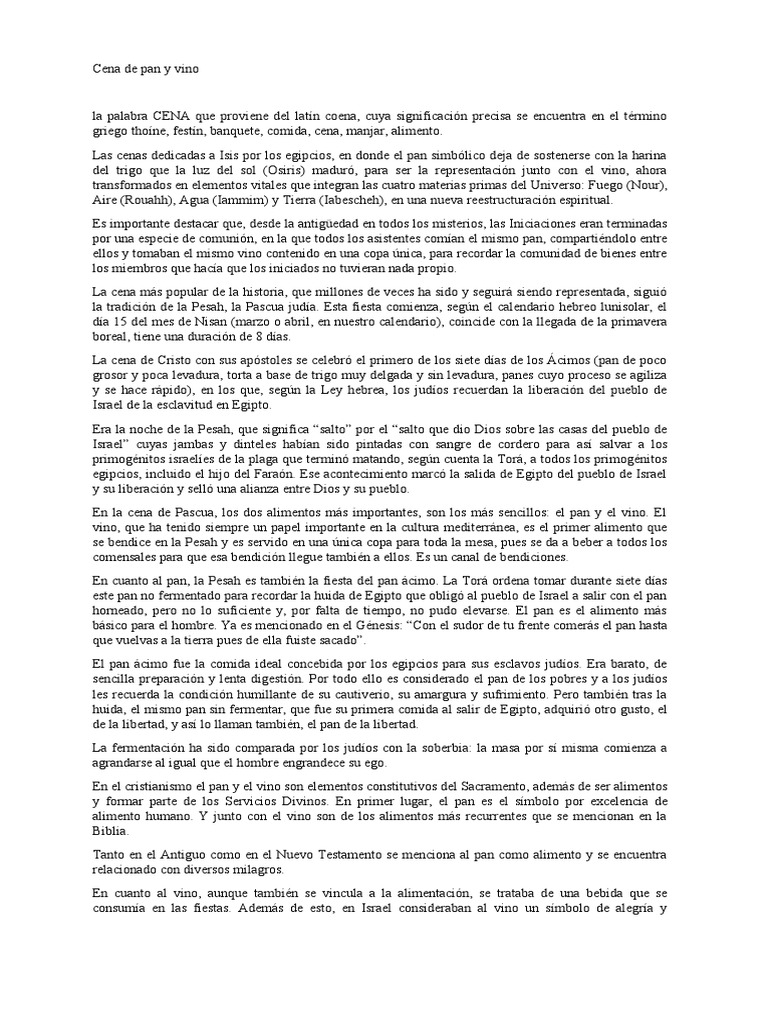 Significado de la Cena de Pan y Vino | PDF | eucaristía | Pascua