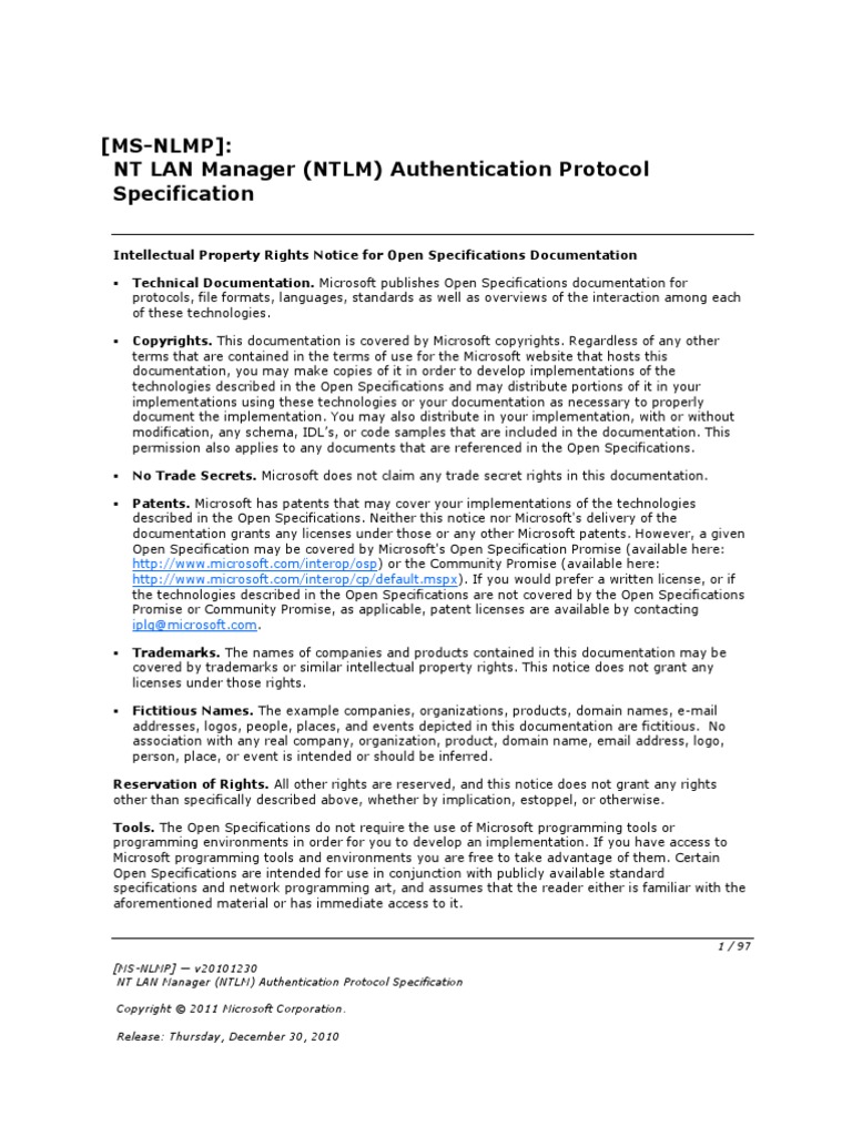 (MS-NLMP) : NT LAN Manager (NTLM) Authentication Protocol Specification | PDF | Data ...