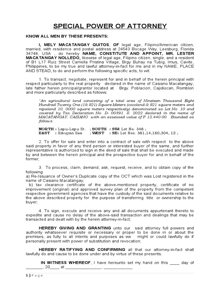SPA Heirs of Casiano Macatangay | PDF | Power Of Attorney | Common Law