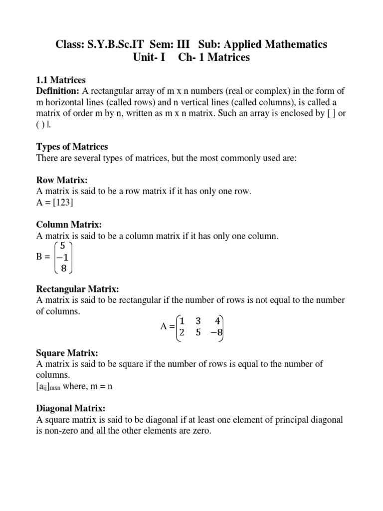 SYIT AM Ch1 Matrices | PDF