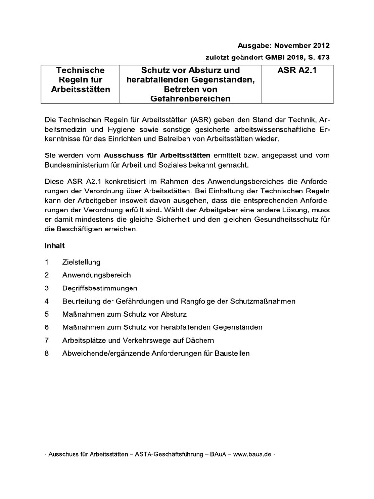 ASR-A2.1 Schutz Vor Absturz | PDF