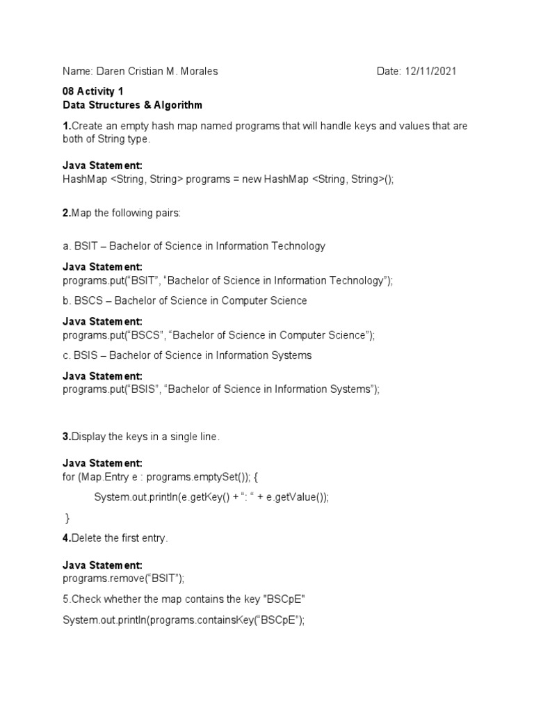 08activity1 DataStructures&Algorithms Morales | PDF | Teaching Methods & Materials | Technology ...
