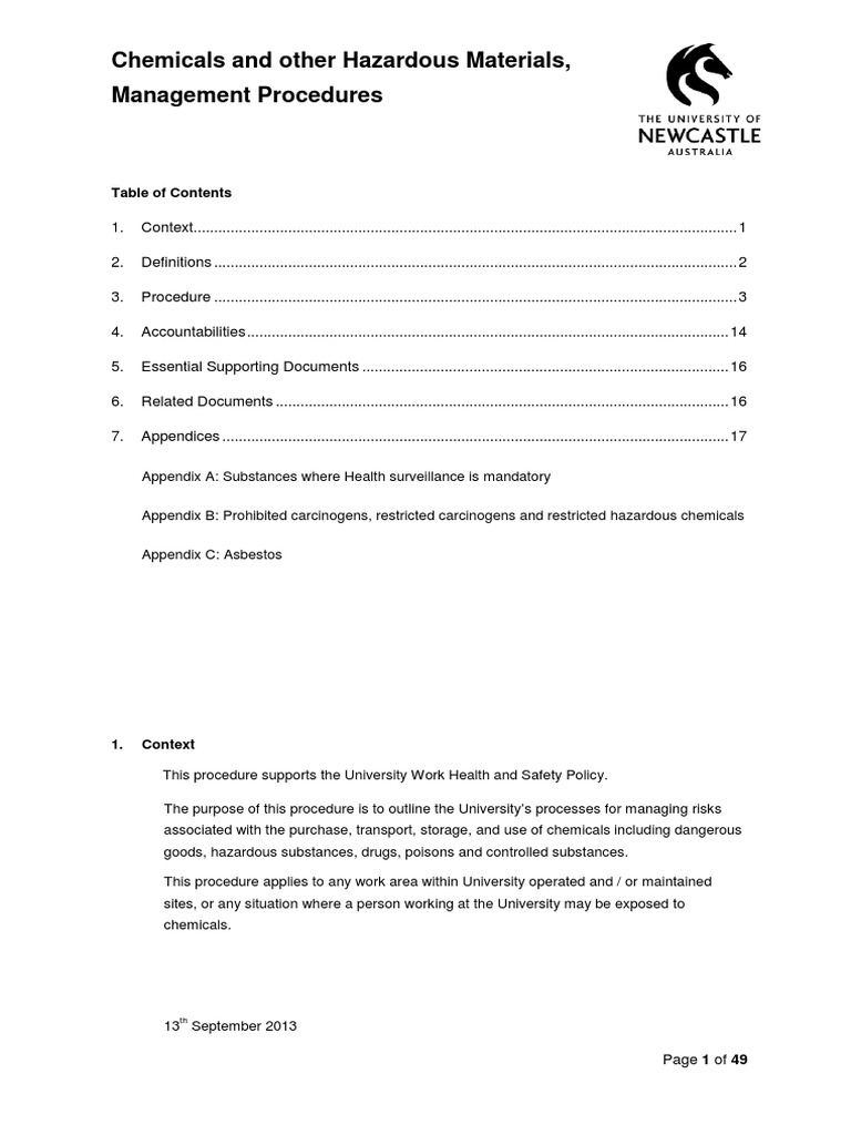 Chemical Management Procedure | PDF | Dangerous Goods | Risk Assessment