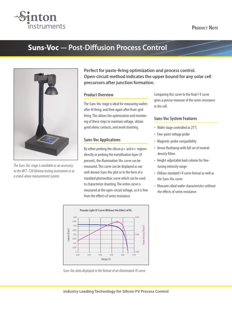 Sinton Instruments Suns Voc Product Note | PDF | Photovoltaics | Solar Cell
