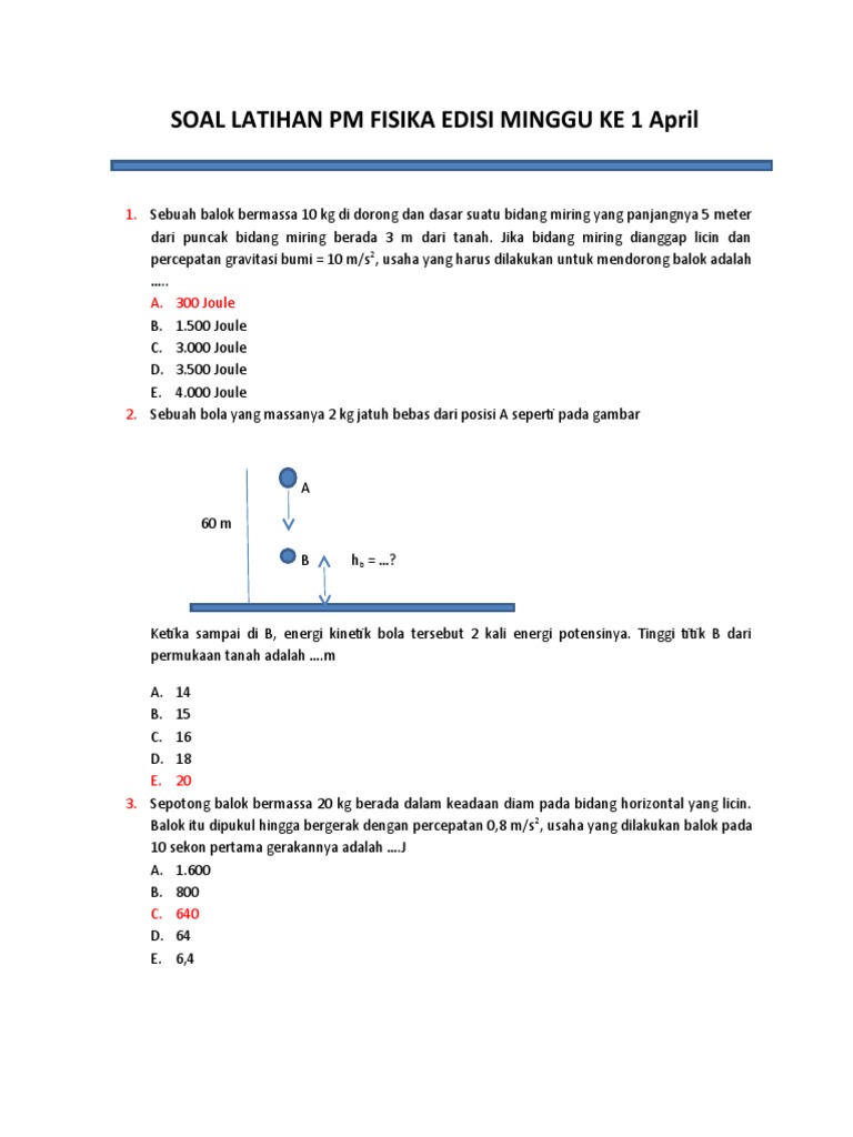 SOAL LATIHAN PM FISIKA EDISI MINGGU KE 1 April | PDF