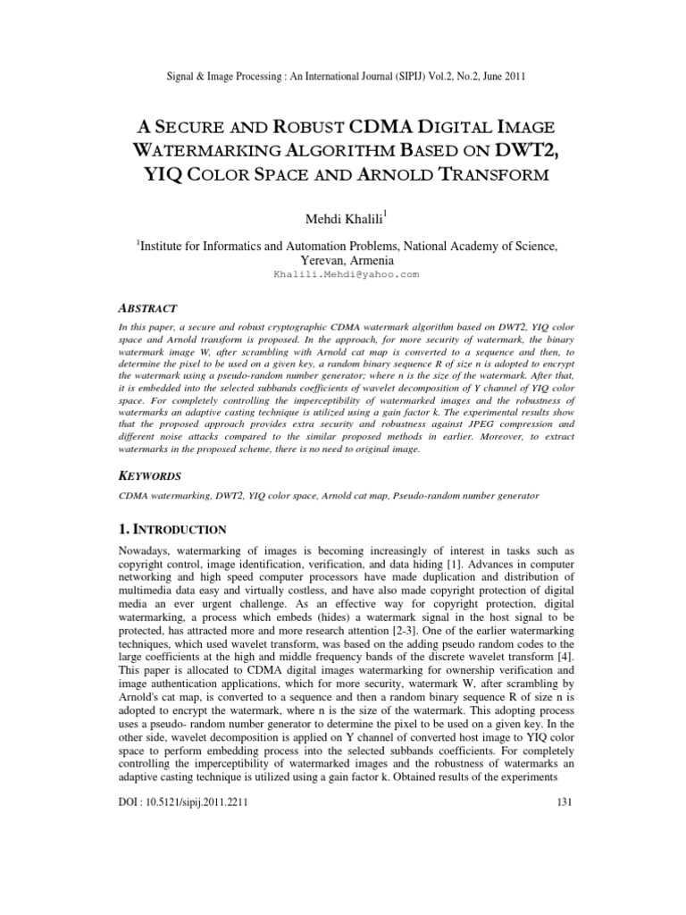 A Secure And Robust Cdma Digital Image Watermarking Algorithm Based On