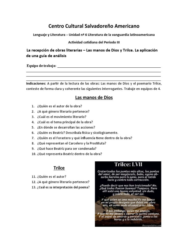 Análisis de "Las manos de Dios" y "Trilce" | PDF | Filosofía