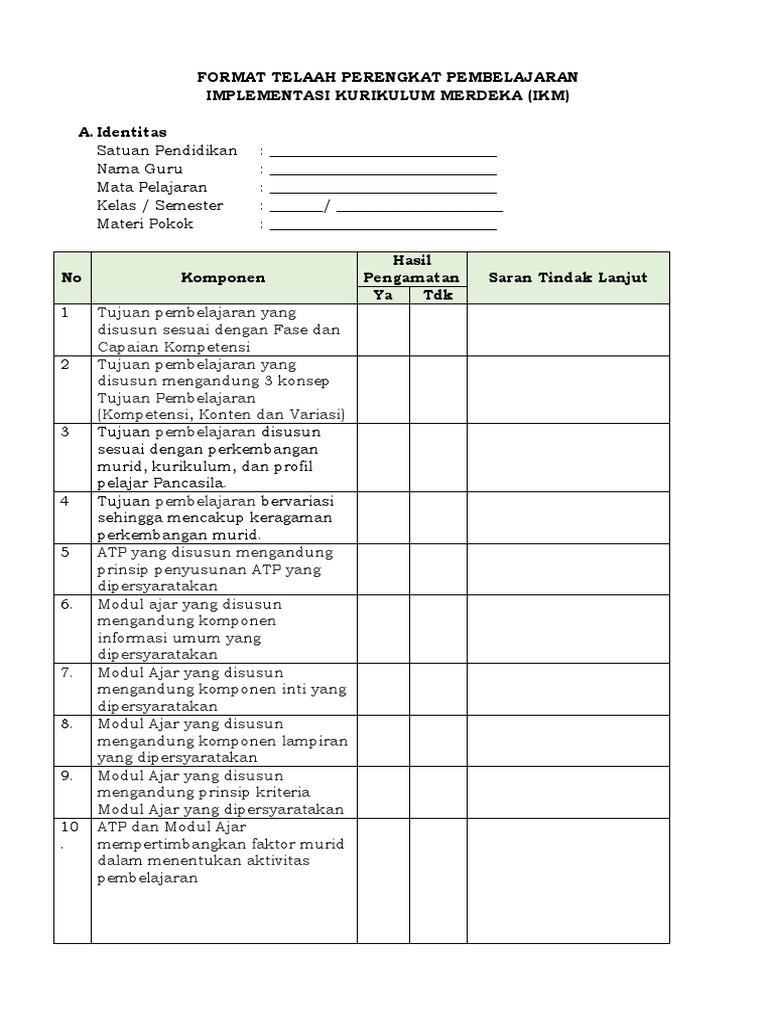 Format Telaah Perengkat Pembelajaran | PDF