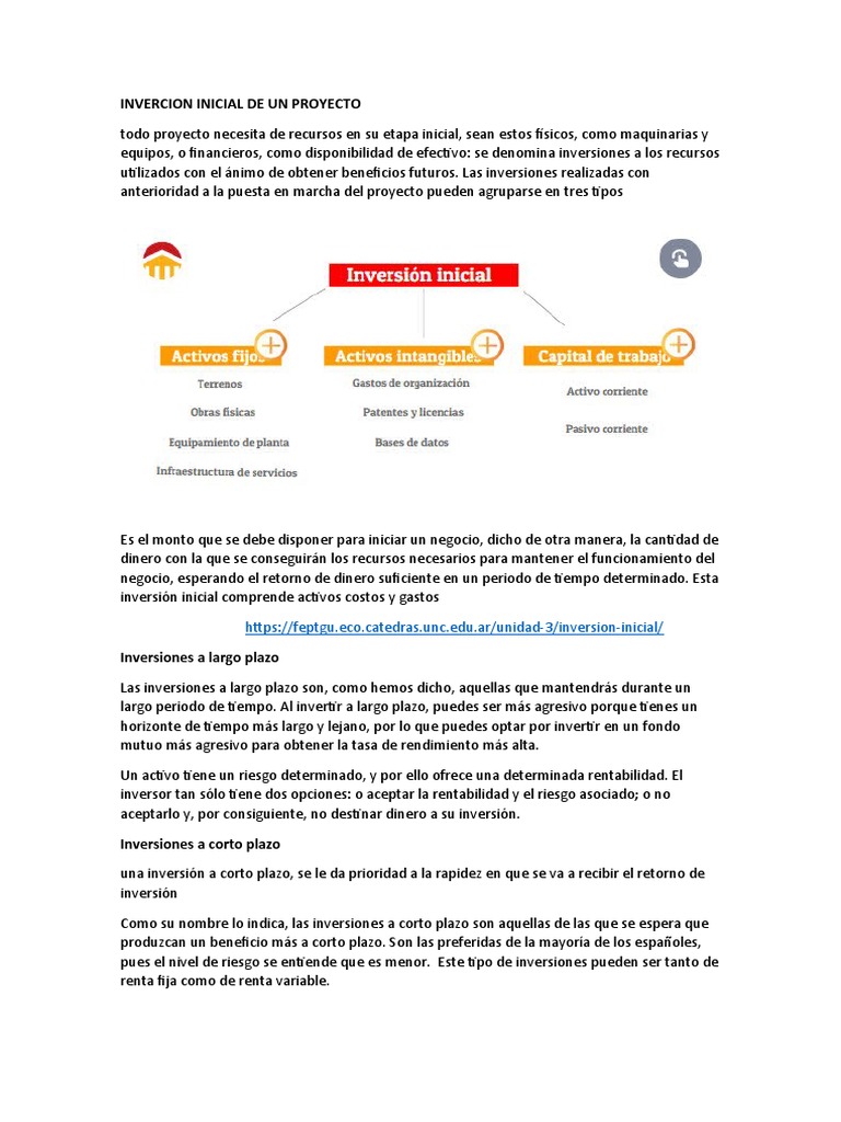 Invercion Inicial de Un Proyecto | PDF | Negocios | Finanzas y ...