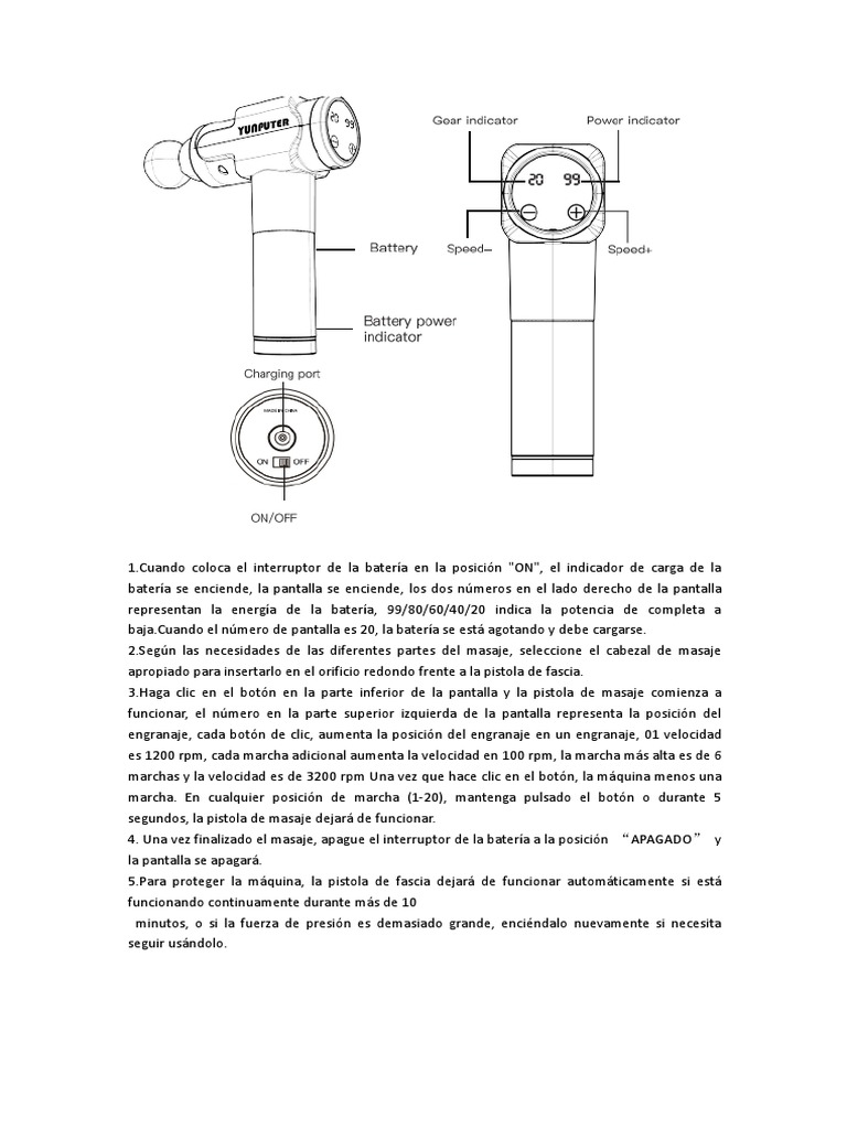 Manuel Instruções Pistola Massagem | PDF | Masaje | Engranaje