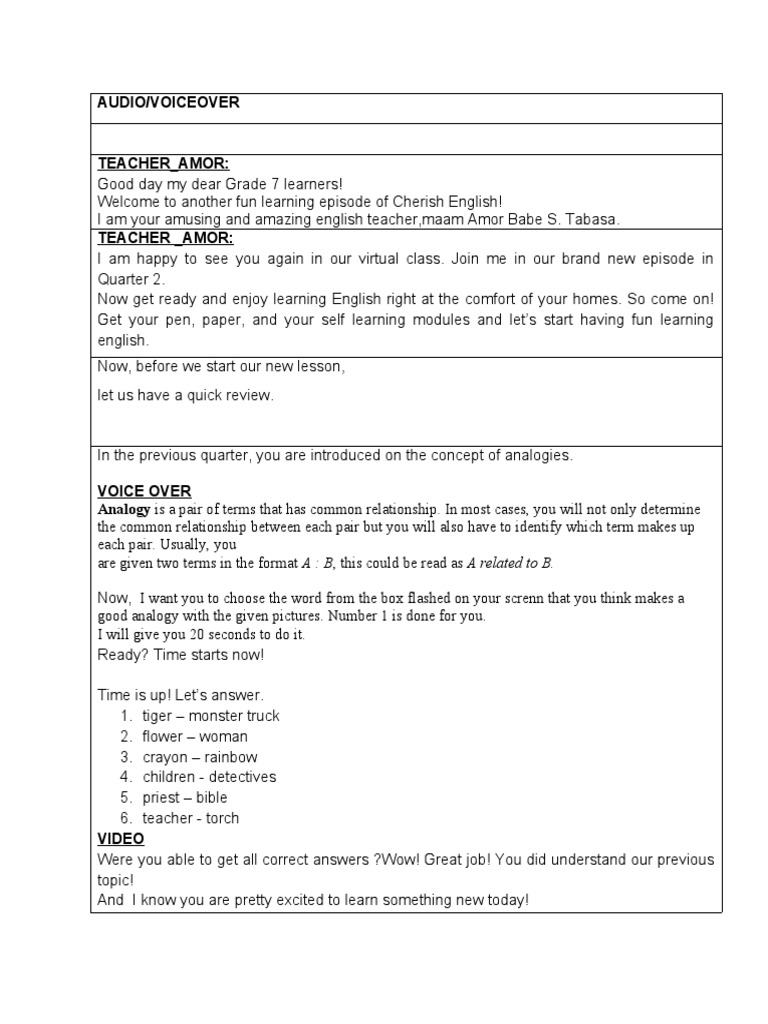 TV-Based Instruction Script | PDF | Analogy | Poetry