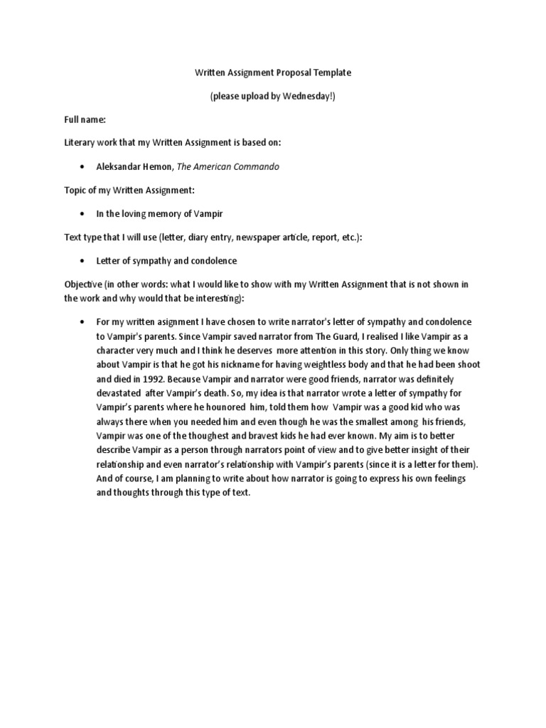 Written Assignment Proposal Template | PDF | General Fiction