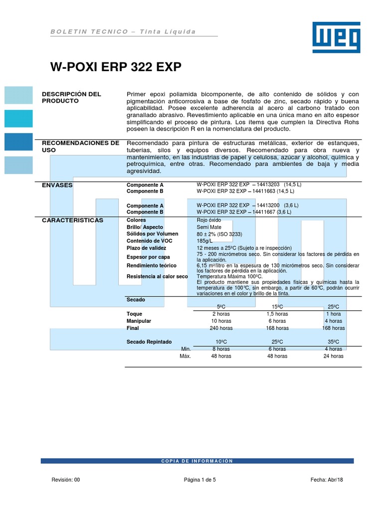 W-Poxi Erp 322 Exp (Es) PDF | PDF | Agua | Pintar