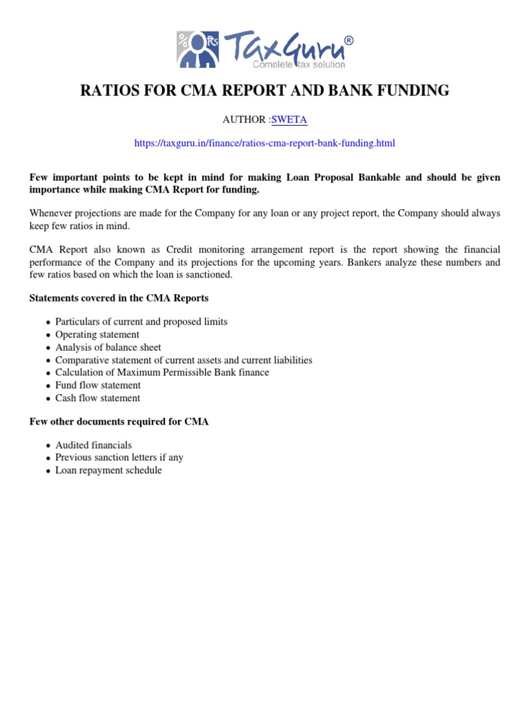 Ratios For CMA Report and Bank Funding - Taxguru - in | PDF | Debt ...