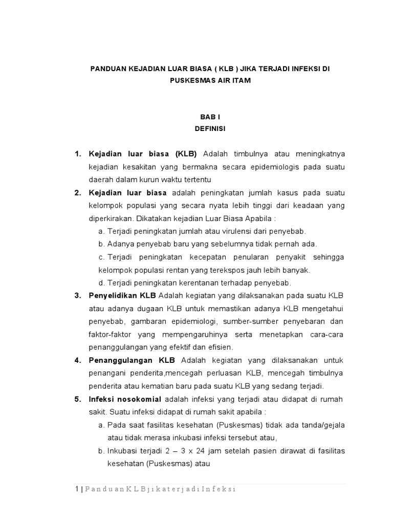 Panduan KLB Infeksi Puskesmas Air Itam | PDF