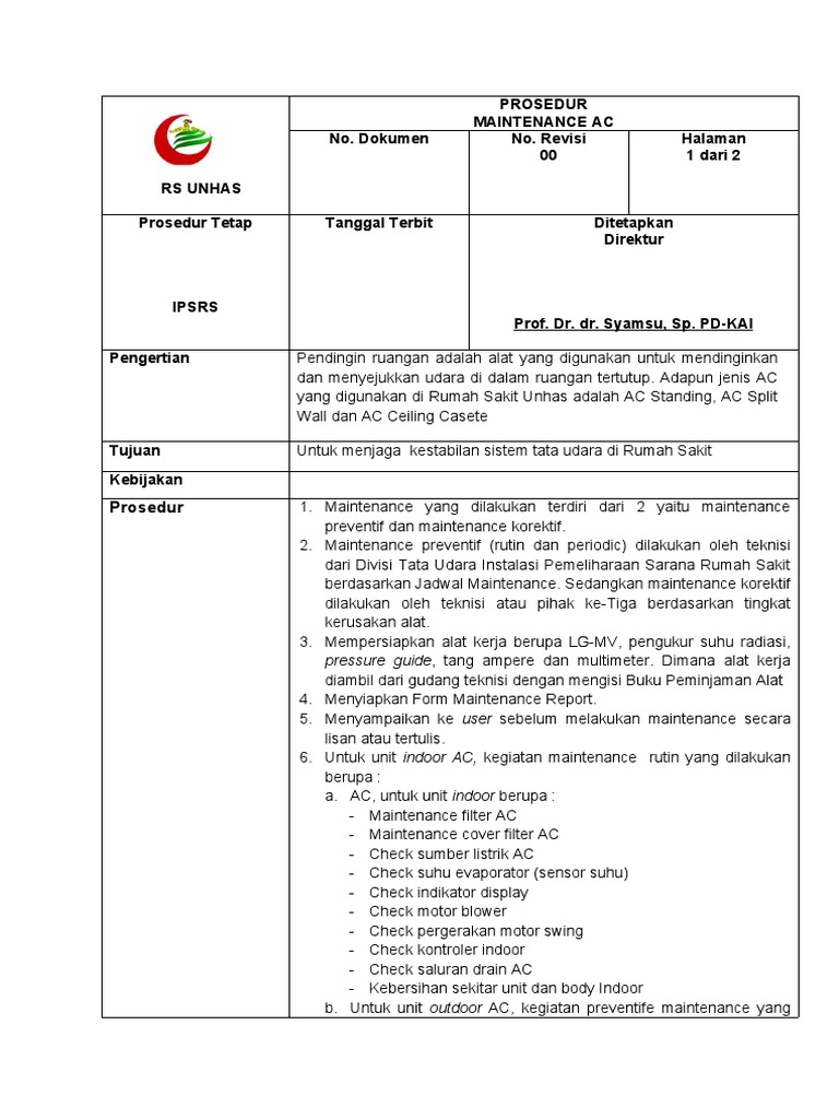 SOP Maintenance AC | PDF