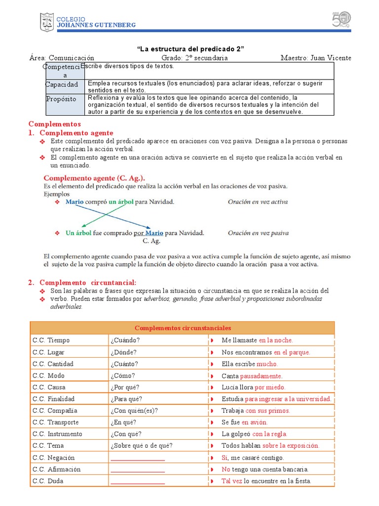 Complementos del Predicado en Secundaria | PDF | Adverbio | Oración (Lingüística)