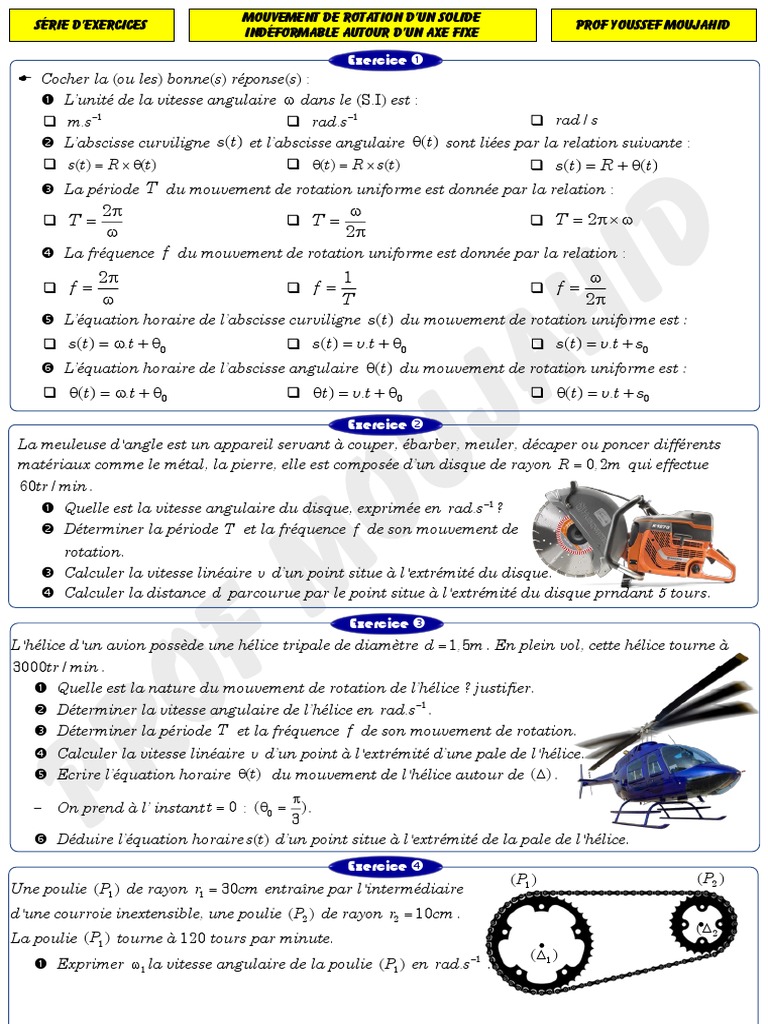 Exercices sur la rotation d'un solide 1 Bac | PDF | Mouvement de ...