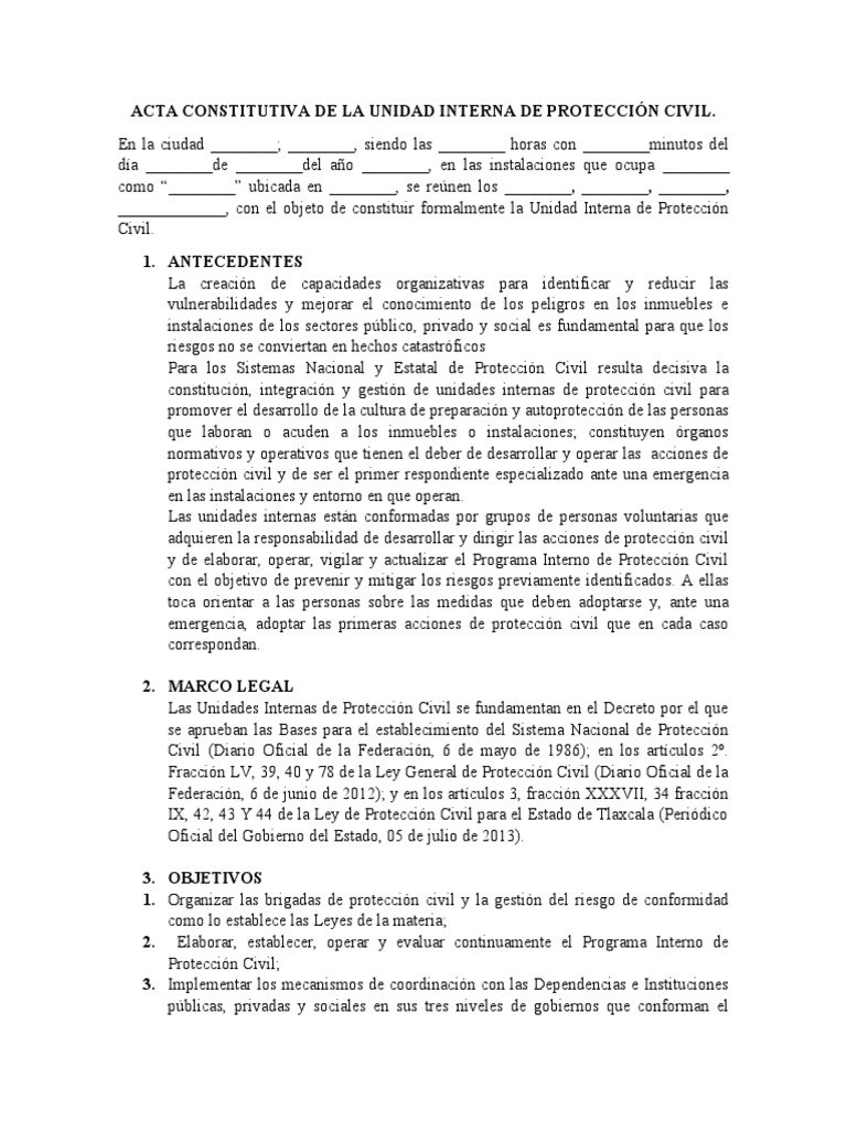 Acta Constitutiva de La Unidad Interna de Protección Civil | PDF | Defensa Civil | Gobierno
