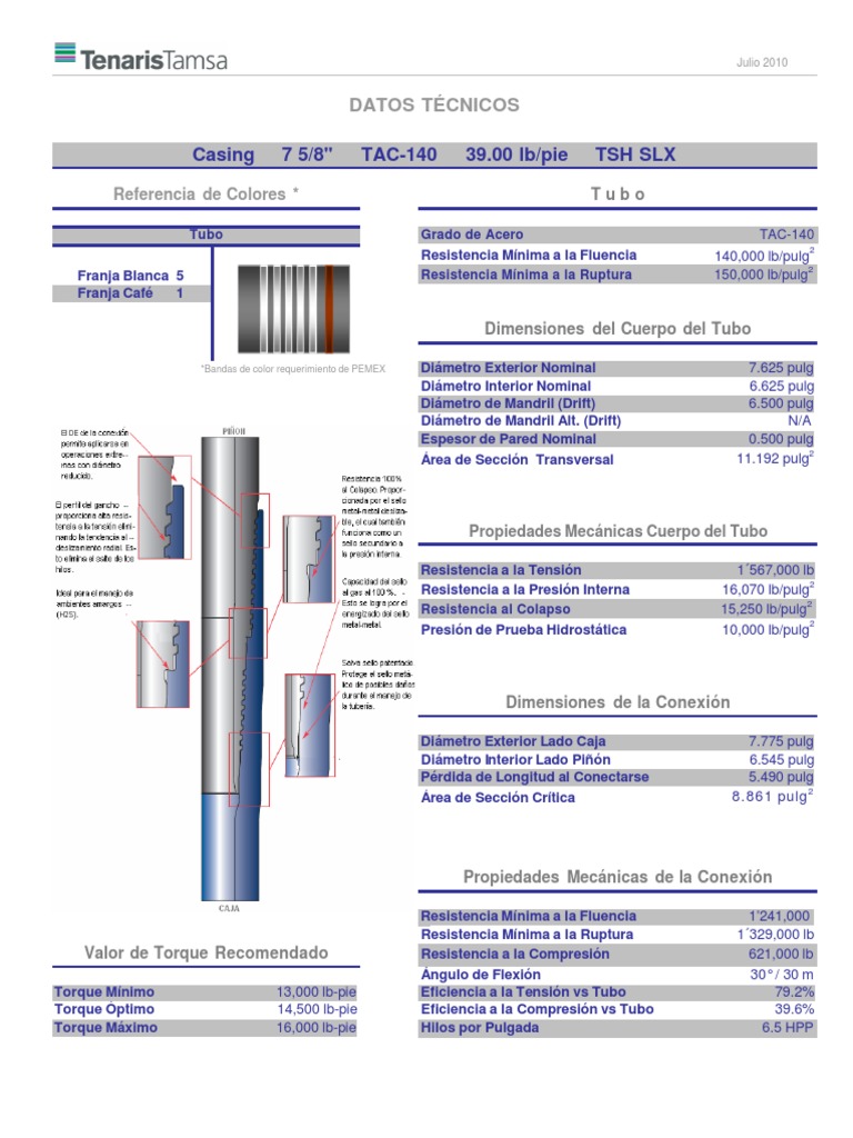 7.625 Tac 140 39.00# TSH SLX | PDF | Mecánica de Medios Continuos | Ingeniero civil