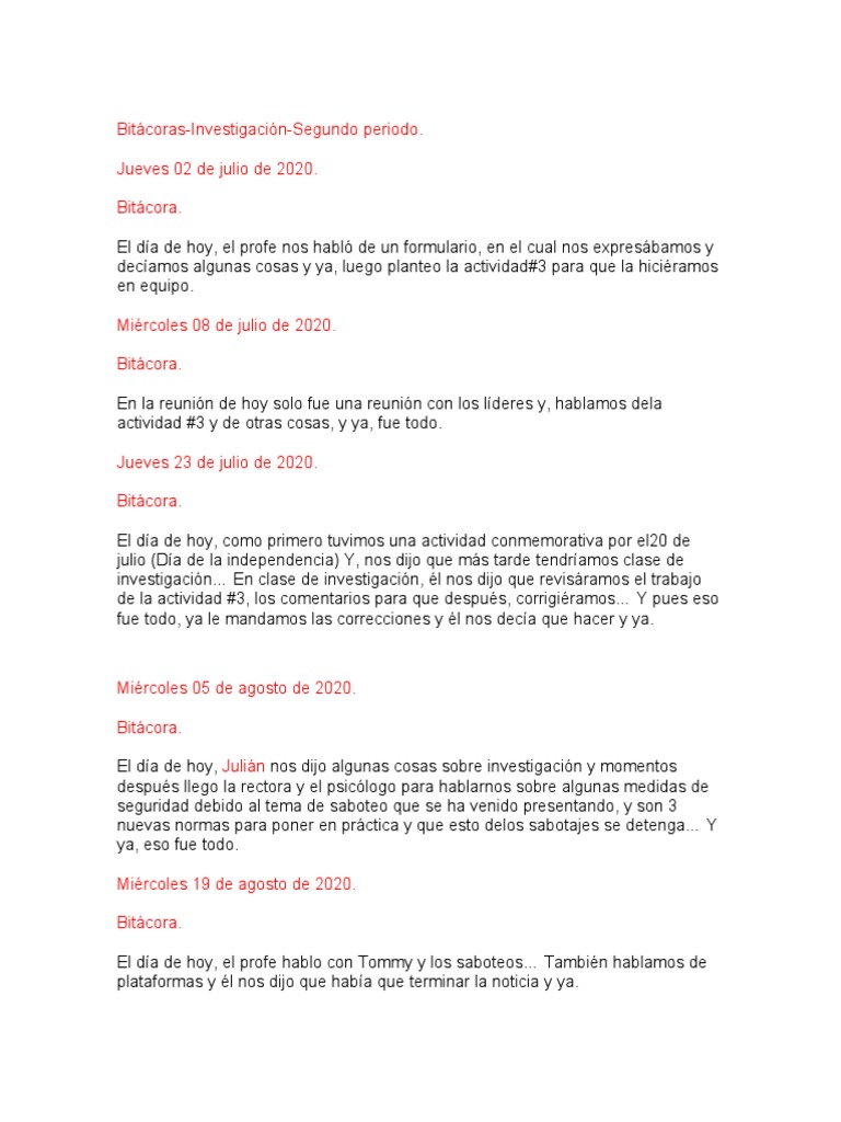 Bitácoras 2020 | PDF