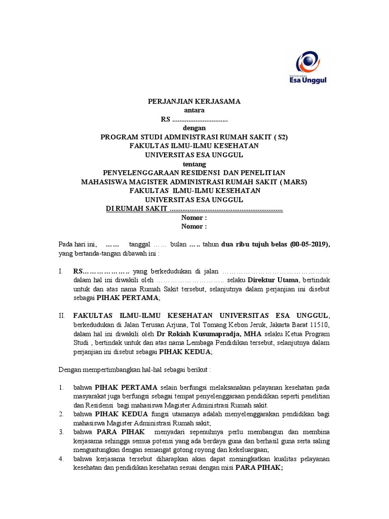 CONTOH DRAFT MOU Residensi UEU | PDF