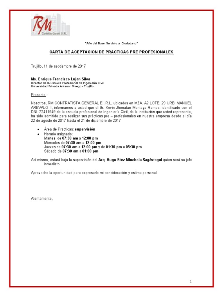 Carta de Aceptacion Formato Kevin | PDF