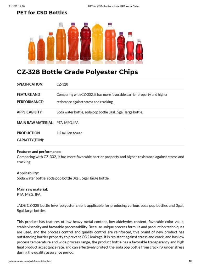 PET For CSD Bottles - Jade PET Resin China | PDF | Polyester | Chemistry