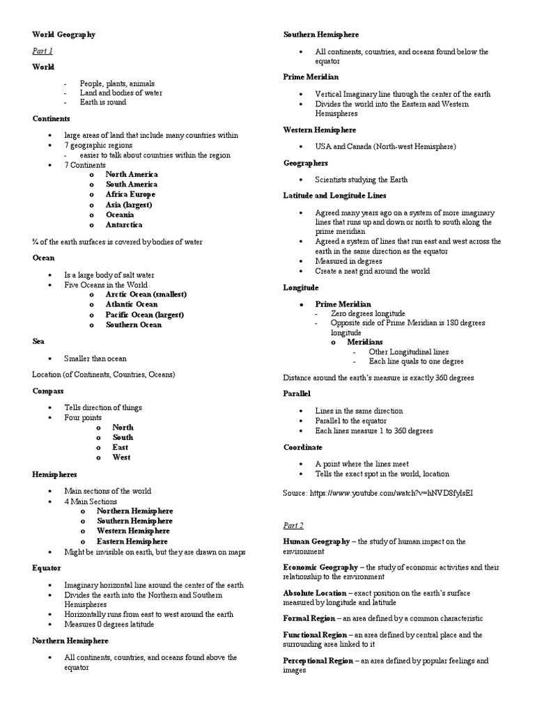 Notes 1 - World Geography | Download Free PDF | Earth | Europe