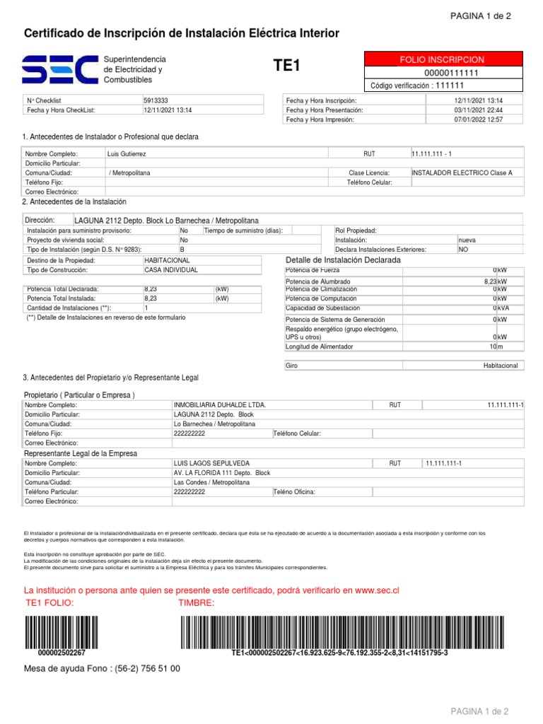 Certificado TE1 | PDF