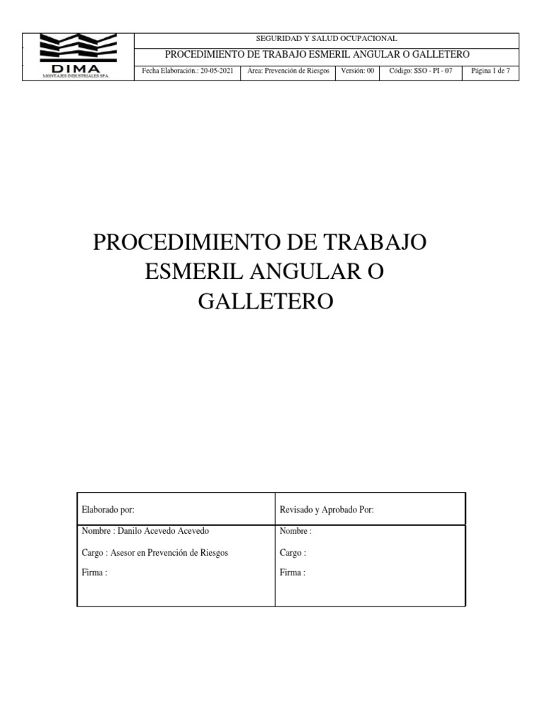 SSO - PI - 07 Proce Trab Esmeril Angular o Galletero | PDF | Seguridad ...