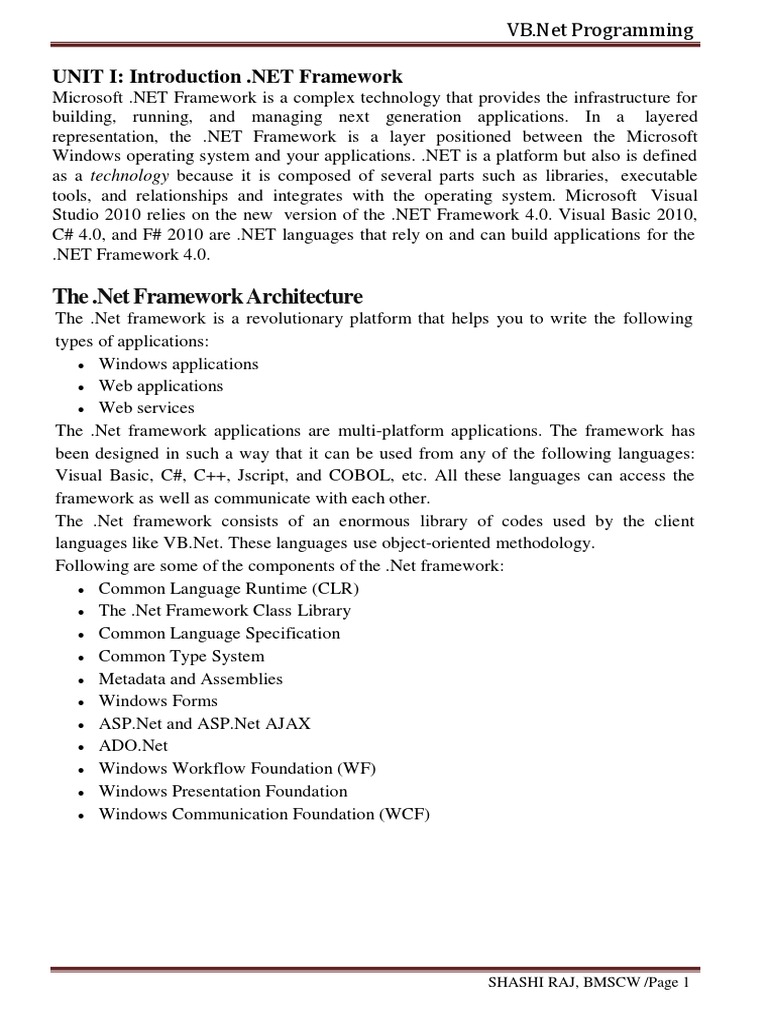 Unit 1,2&3 | PDF | Visual Basic .Net | Component Object Model