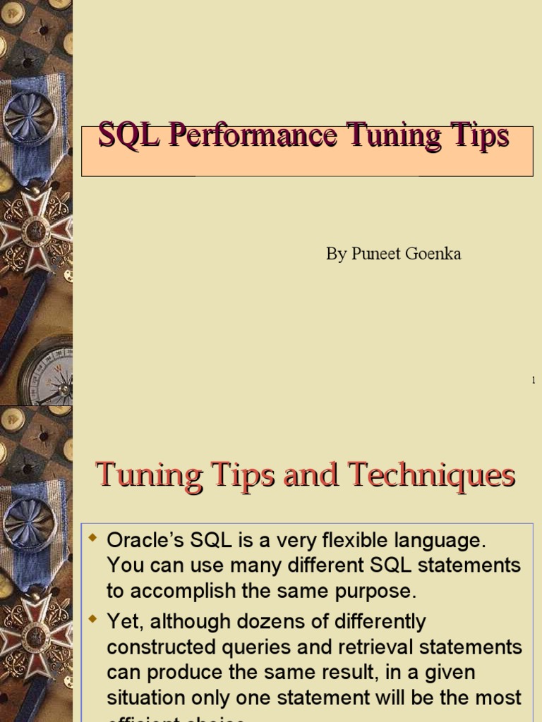 SQL Performance Tuning Tips | PDF | Teaching Methods & Materials