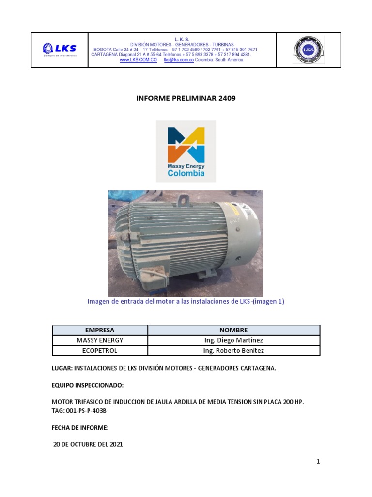 Informe Preliminar 2409 Tag 001-Ps-p-403b - XXX 200 HP | PDF | Generador eléctrico | Resistencia ...