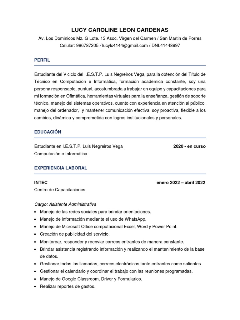 CV - Lucy León | PDF | Microsoft Office | Microsoft