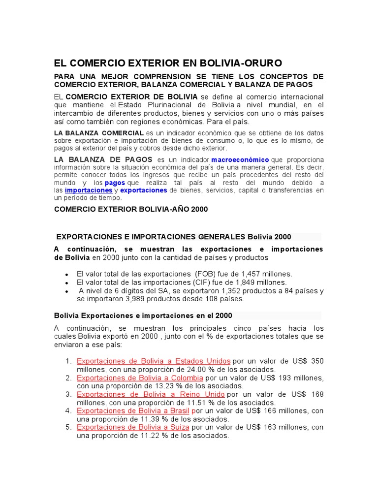 Comercio Exterior de Bolivia 2000-2005 | PDF | Balance de pagos | Balance presupuestario del ...