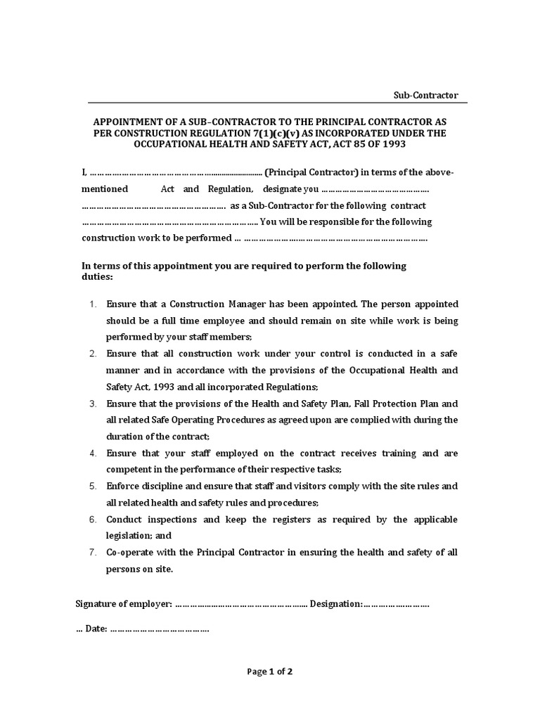 Sub-Contractor Appointment | PDF | Technology & Engineering