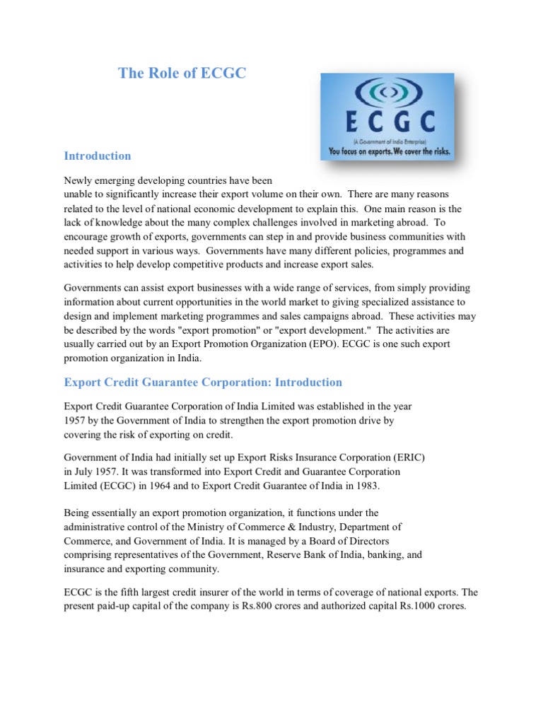 ECGC | PDF | Credit (Finance) | Insurance