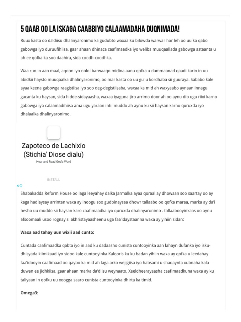 Shan Qaab Oo La Iskaga Caabbiyo Calaamadaha Duqnimada! - Daryeel ...