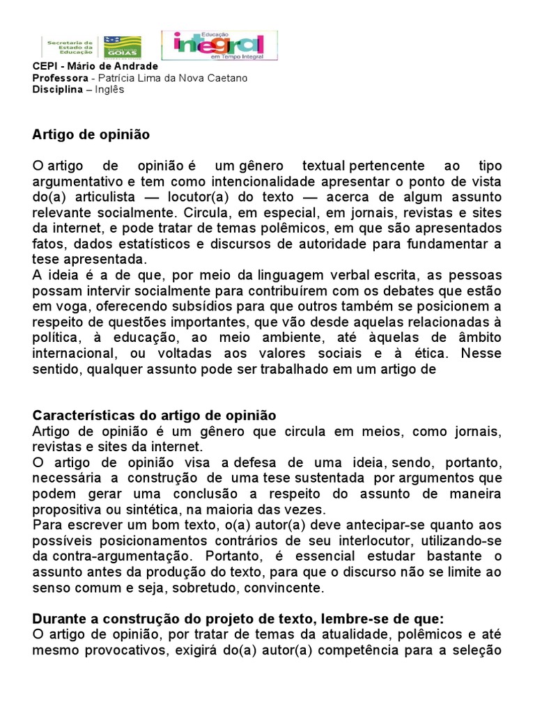 Estrutura e Dicas para Artigos de Opinião | PDF | Argumento | Discurso