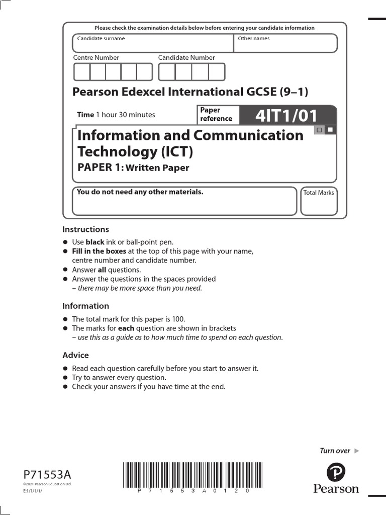 Pearson Edexcel International GCSE Information and Communication Technology (ICT) November 2021 ...