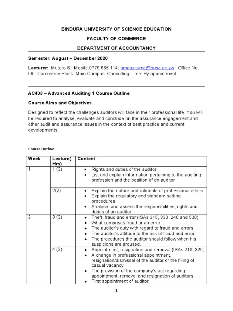 Advanced Auditing Course Outline | PDF | Audit | Internal Control